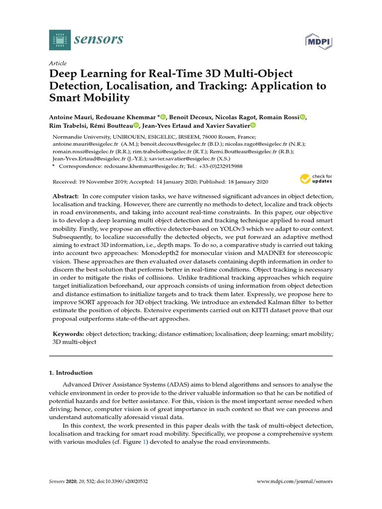 Sensors: Deep Learning For Real-Time 3D Multi-Object Detection, Localisation, and Tracking ...