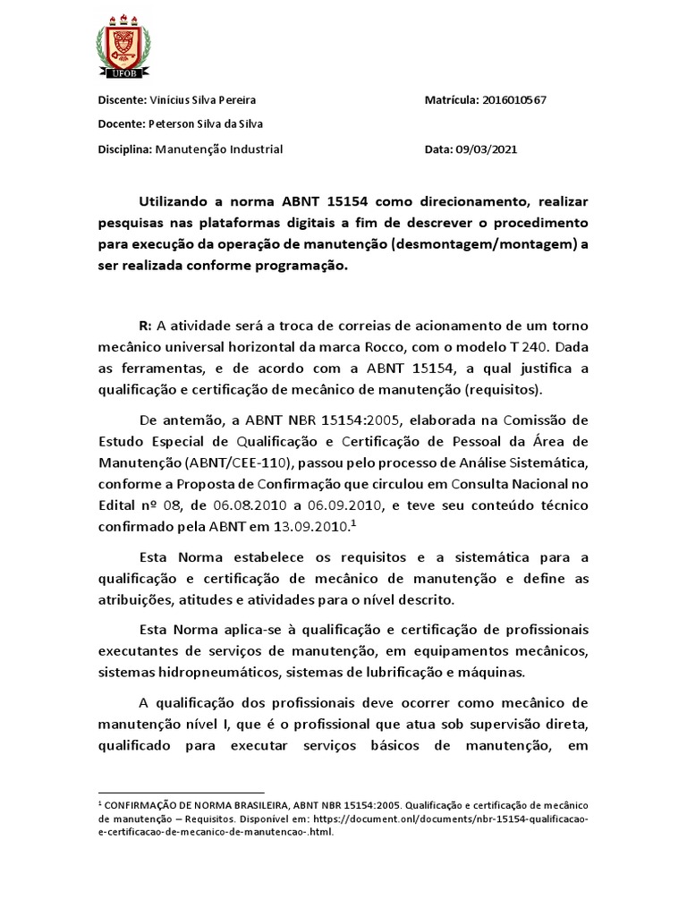 Qualificação segundo ABNT 15154 | PDF | Computação e Tecnologia da ...