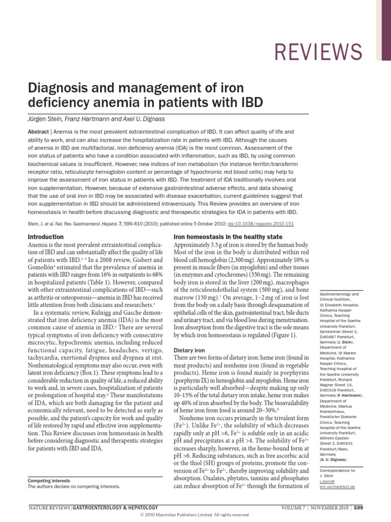 Reviews: Diagnosis and Management of Iron Deficiency Anemia in Patients ...