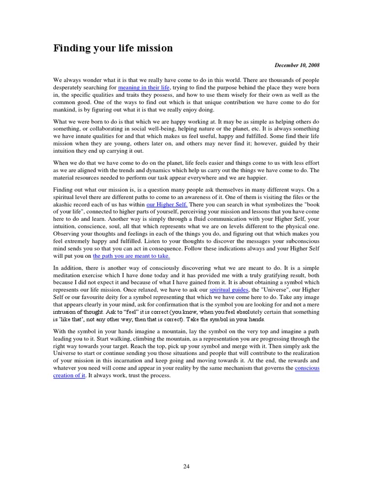 Finding Your Life Mission | PDF | Thought | Self