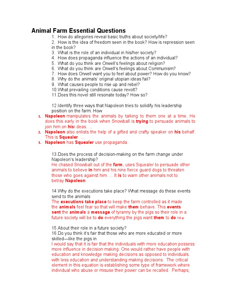 Animal Farm Essential Questions | PDF