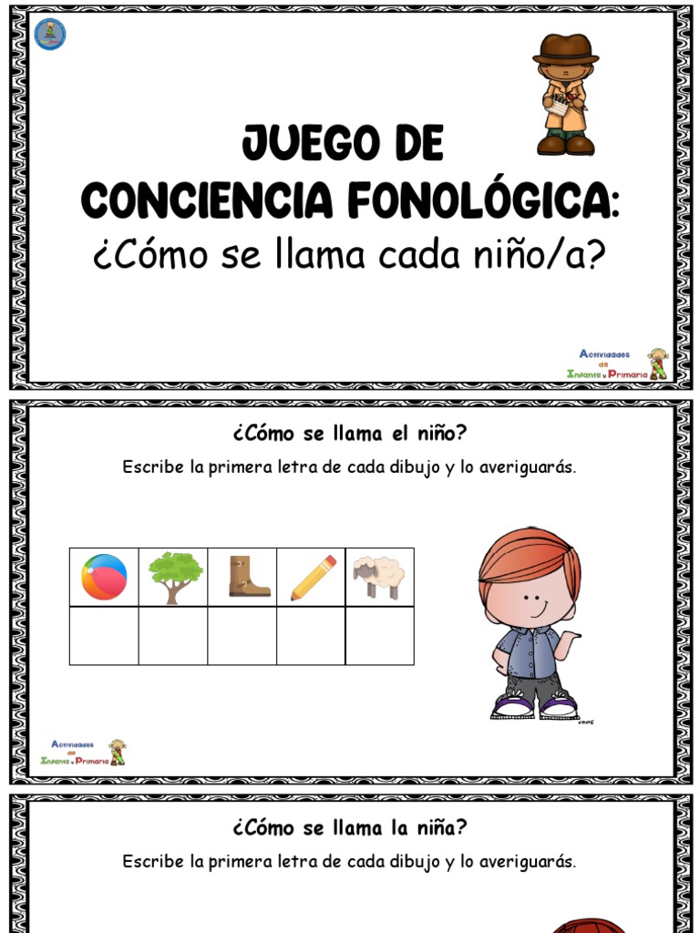 Juego Conciencia Fonologica Nombre Ninos | PDF