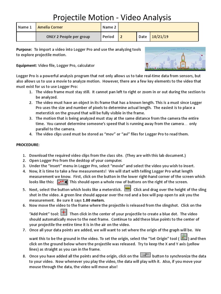 Amelia Corner - Lab - Angry Birds - Video Analysis | PDF | Gravity ...