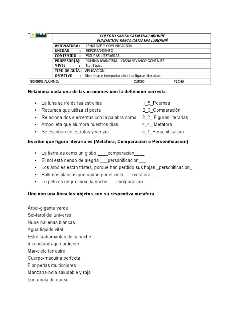 Guía de Ejercicios Metaforas | PDF | Poesía