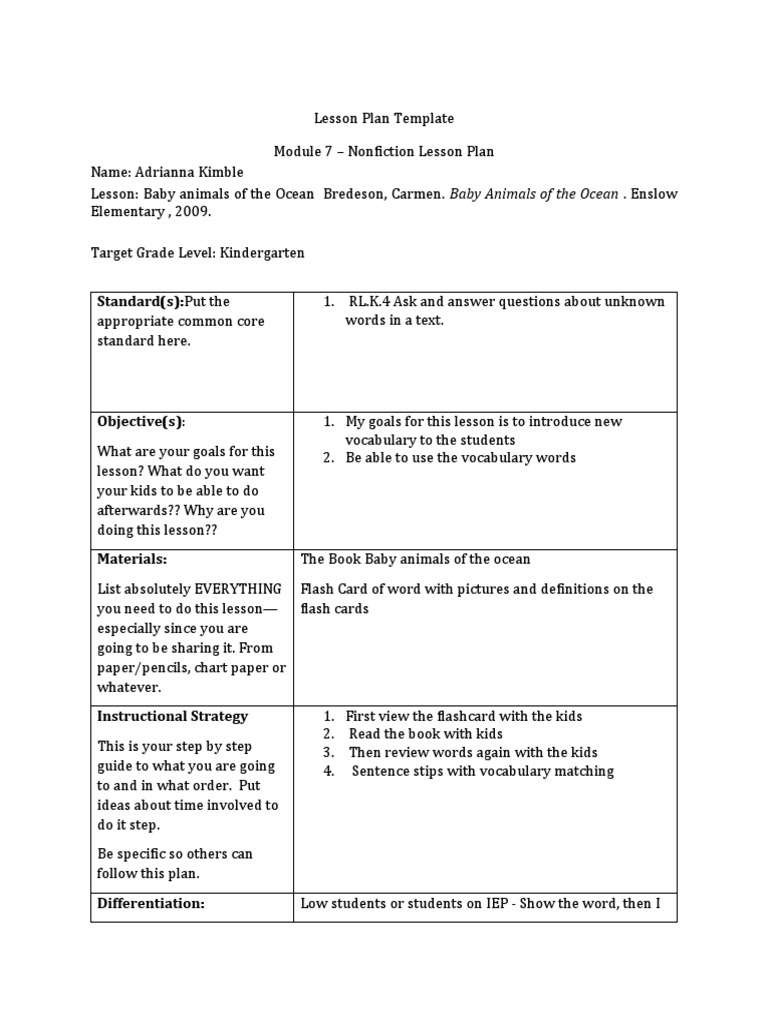 Nonfiction Lesson Plan Template | PDF | Career & Growth | Language Arts ...