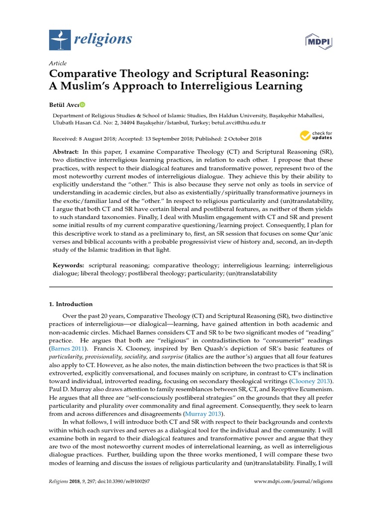 Comparative Theology and Scriptural Reasoning A Muslims Approach To ...