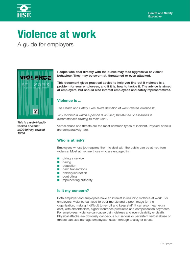 Violence at Work: A Guide For Employers | PDF | Occupational Safety And ...