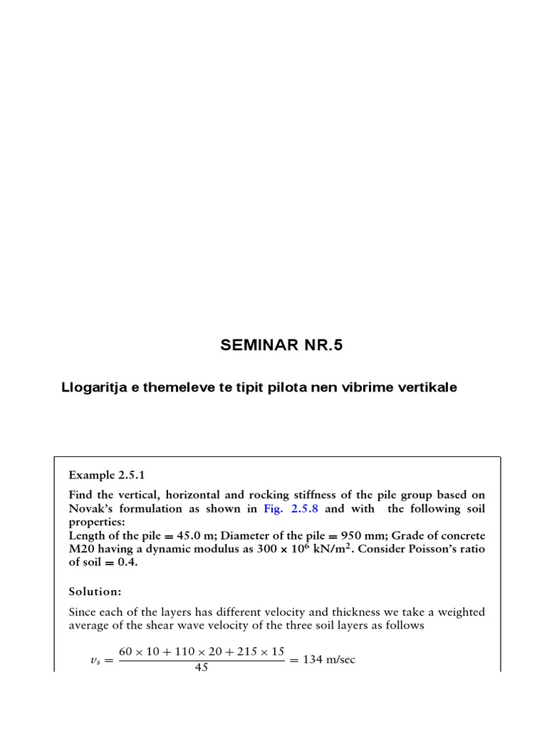 Seminar Nr.5: Llogaritja e Themeleve Te Tipit Pilota Nen Vibrime Vertikale | Download Free PDF ...