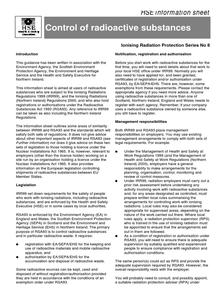 Control of Radioactive Substances: HSE Information Sheet | PDF ...