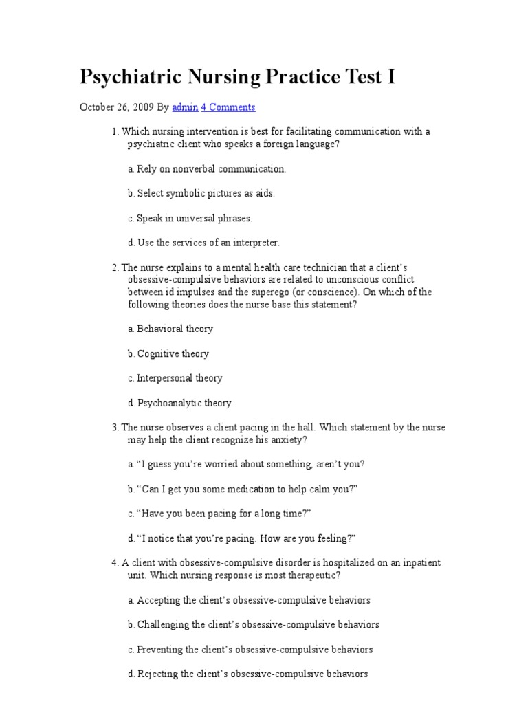 Psychiatric Nursing Practice Test I | PDF | Schizophrenia | Mental Disorder