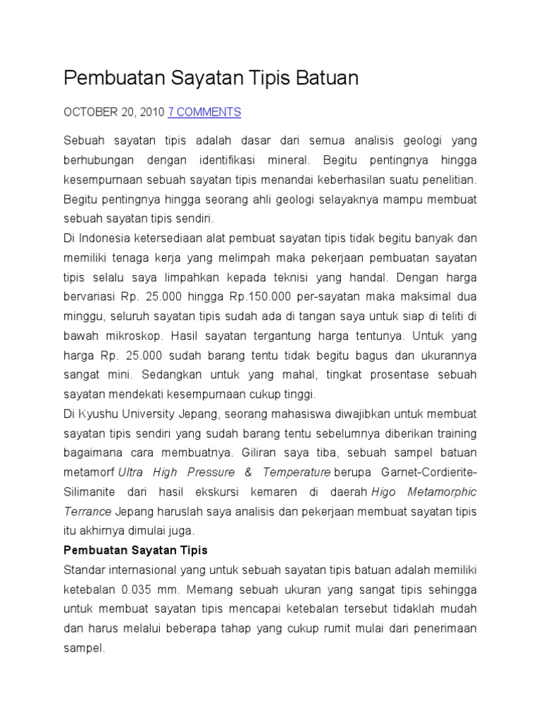 Teknik Pembuatan Sayatan Tipis Batuan | PDF | Griya & Taman | Sains ...