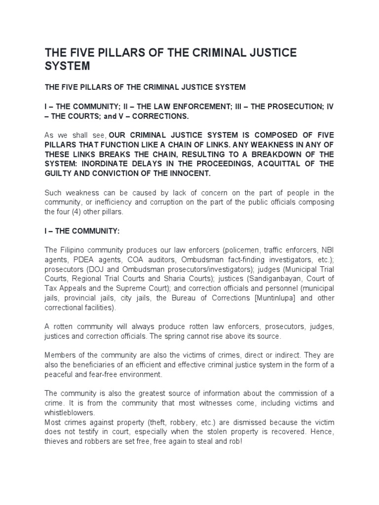 Five Pillars of Criminal Justice System | PDF | Prosecutor | Crime ...