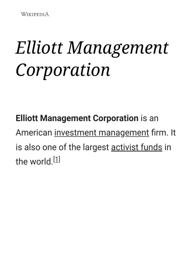 Elliott Management Corporation - Wikipe Dia | PDF | Companies ...
