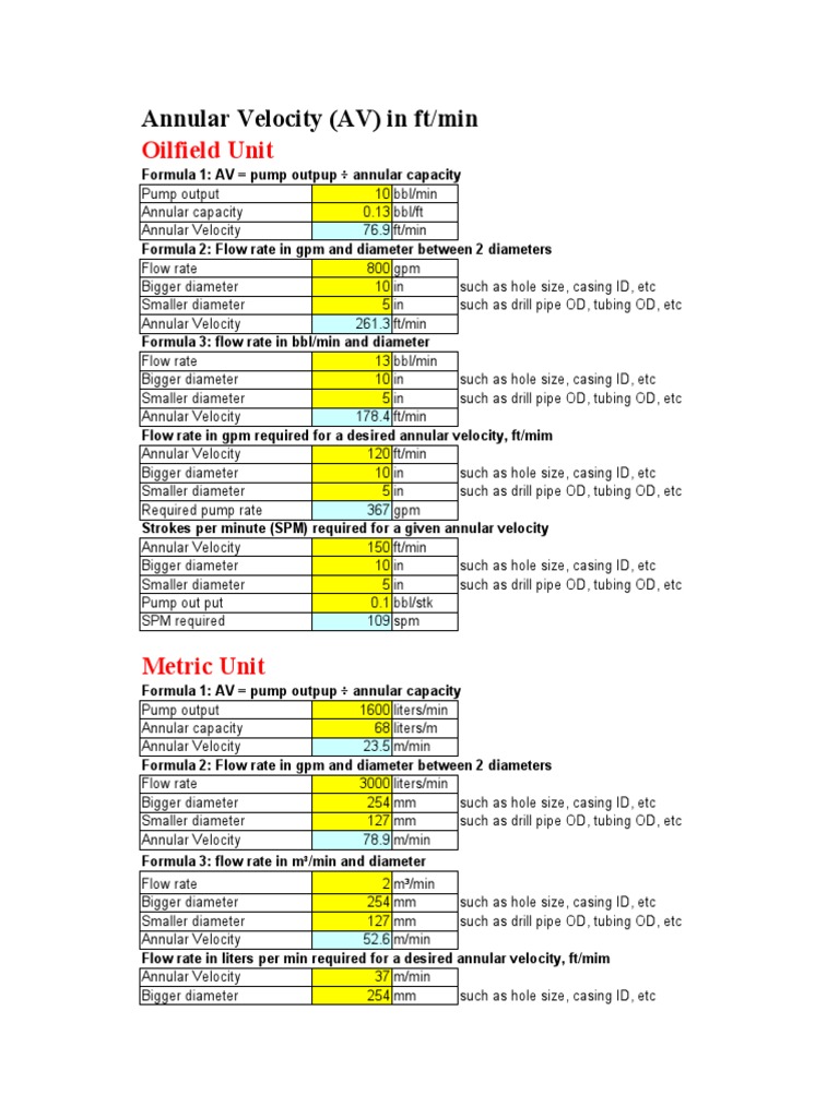 Annular Velocity Calculation | PDF | Flow Measurement | Pump