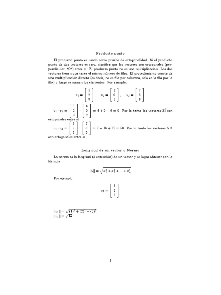 Algebra Lineal - Producto Punto Norma Longitud Angulo | PDF | Ortogonalidad | Vector Euclidiano