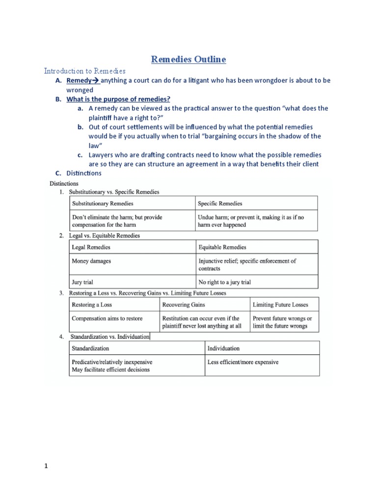 Remedies Outline | PDF | Legal Remedy | Damages