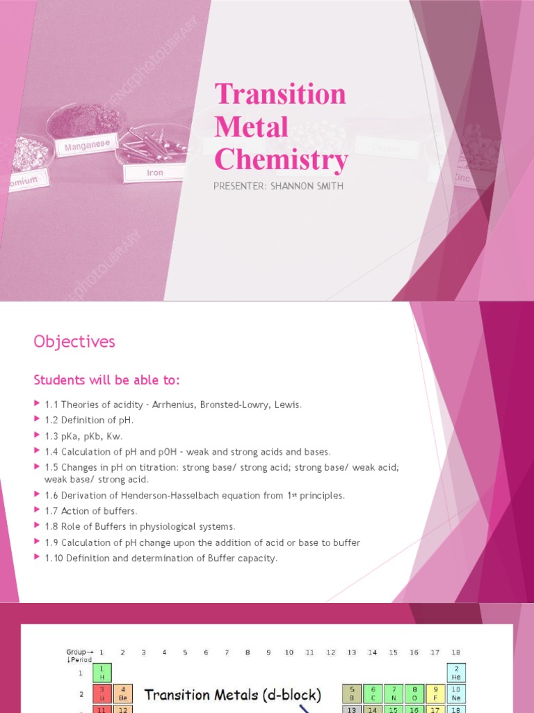 Transition Metal Chemistry: Presenter: Shannon Smith | PDF | Transition ...