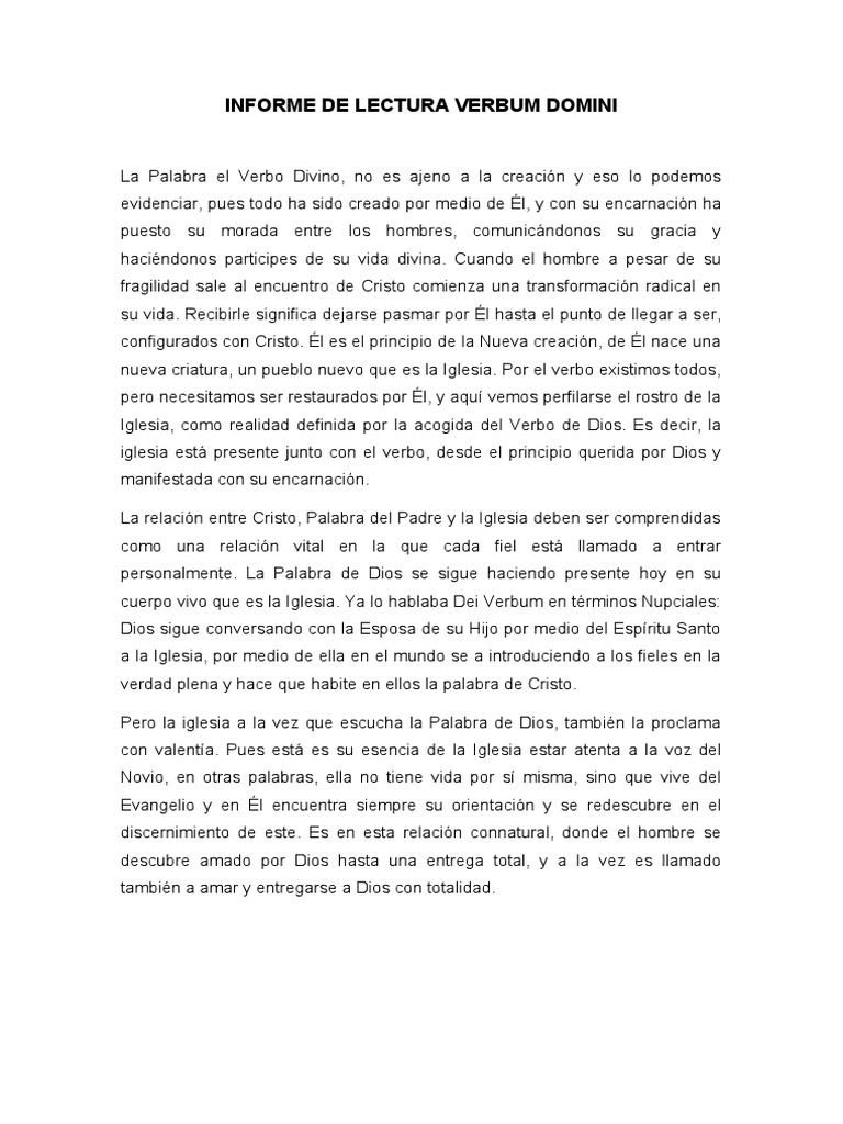 Informe de Lectura Verbum Domini | PDF