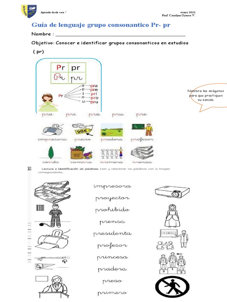 Guía de Lenguaje Grupo Consonantico PR | PDF