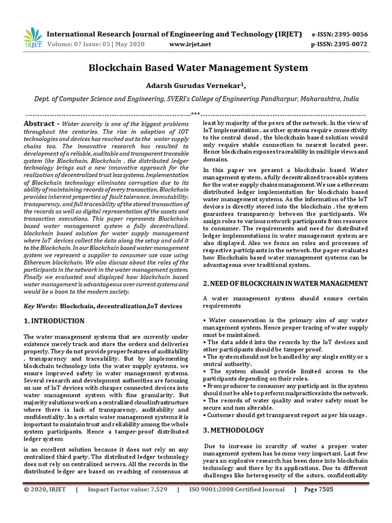 Blockchain Based Water Management System | PDF | Internet Of Things ...