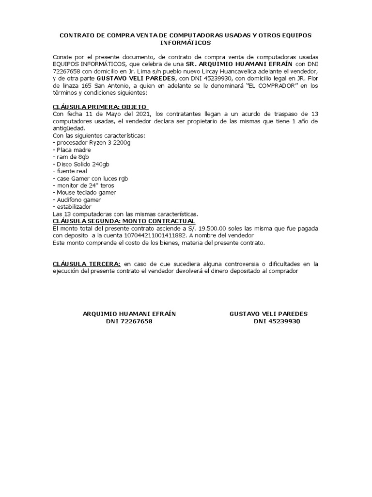 Compra Venta de Computadoras | PDF