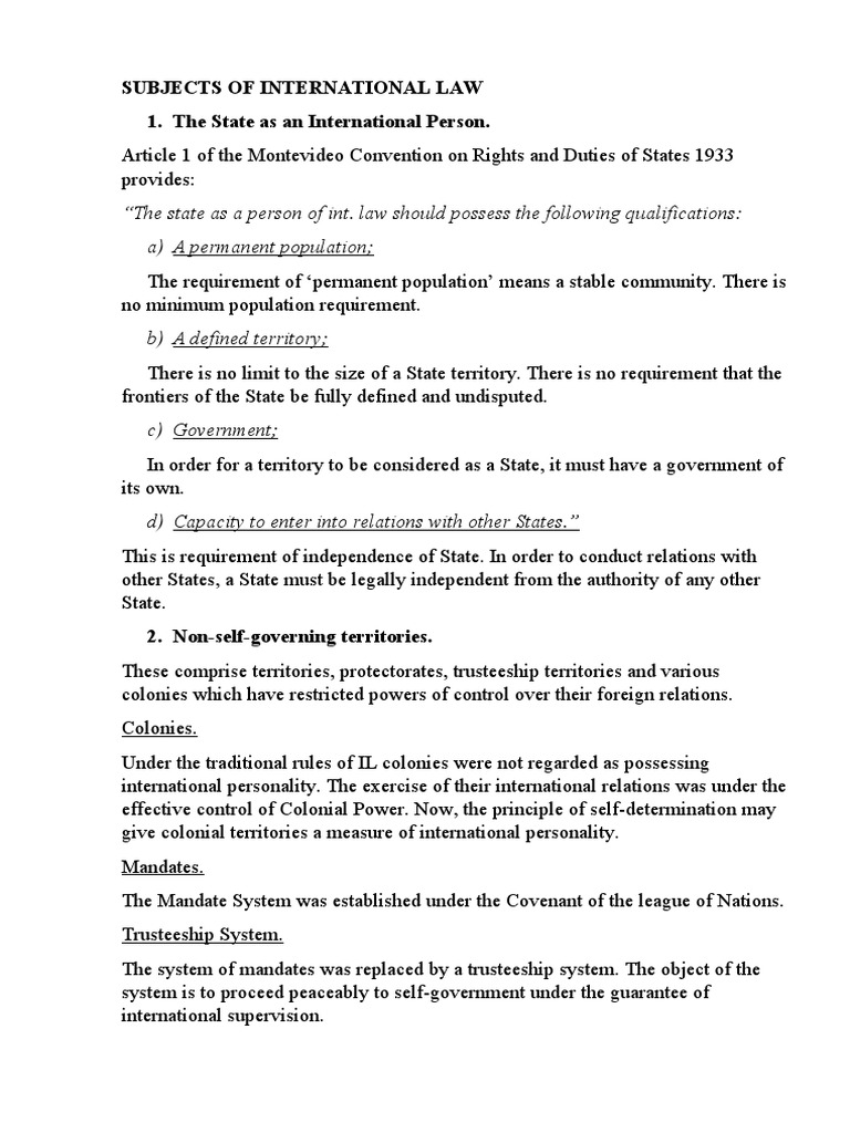 Subjects of International Law | PDF | U.S. State | International Law