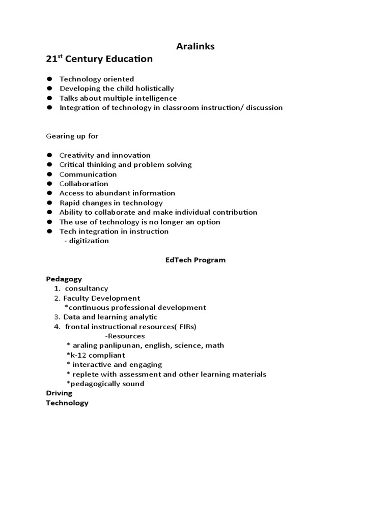 Aralinks 21 Century Education: Edtech Program Pedagogy | PDF