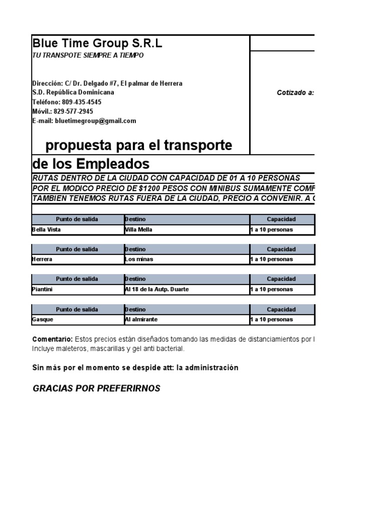 Propuesta de Transporte de Personal | PDF