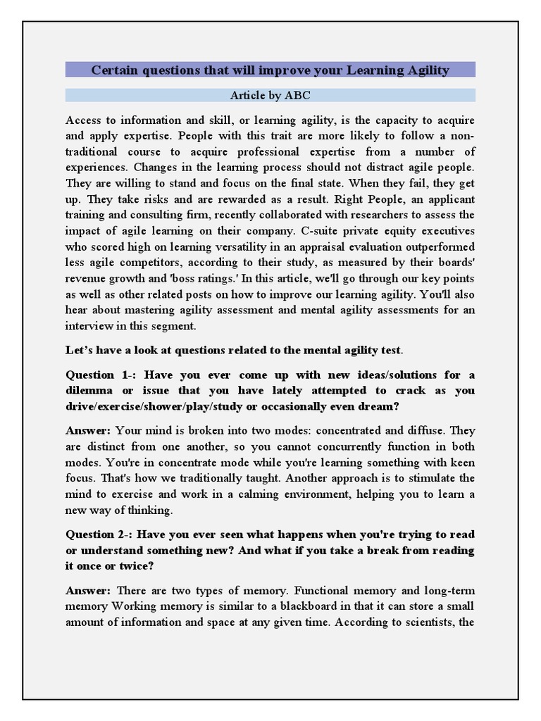 Certain Questions That Will Improve Your Learning Agility | PDF ...