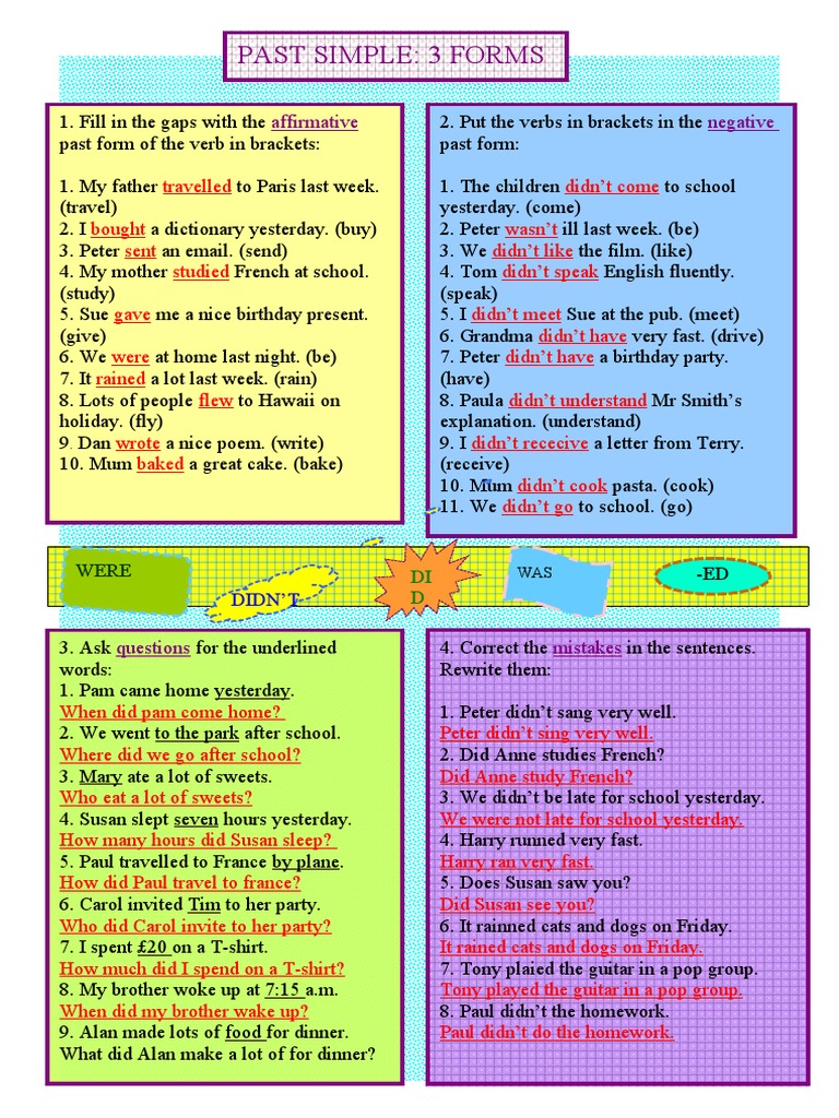 Past Simple Tense Practice Exercises | PDF | Morphology | Linguistic ...