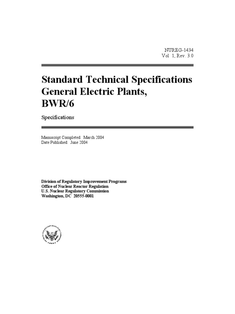 Tech Specs Bwr6 Reactor | PDF | Nuclear Regulatory Commission | Calibration