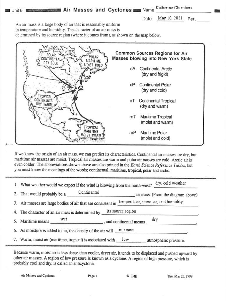 Kami Export - Katherine Chambers - Fronts and Air Masses Ws | PDF ...