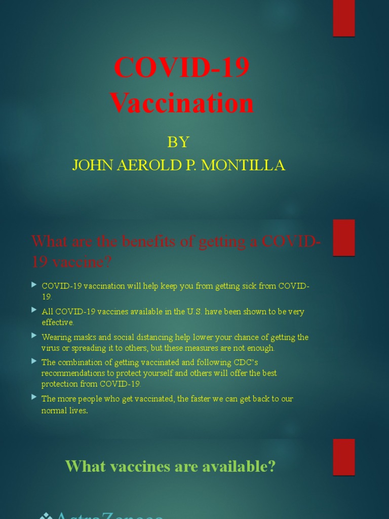Covid-19 Vaccination Presentation - Montilla John Aerold | PDF | Vaccines | Vaccination