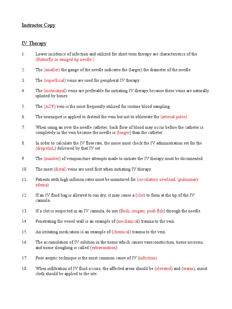 master iv answer worksheet | Intravenous Therapy | Medical Specialties