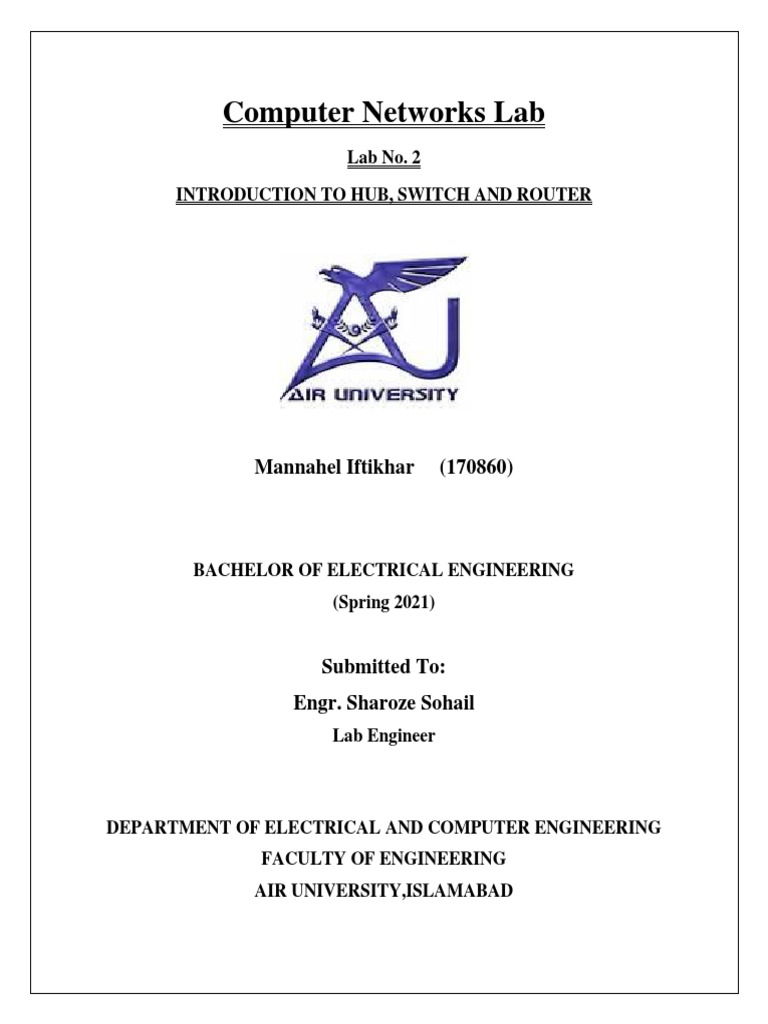 Computer Networks Lab: Lab No. 2 Introduction To Hub, Switch and Router ...