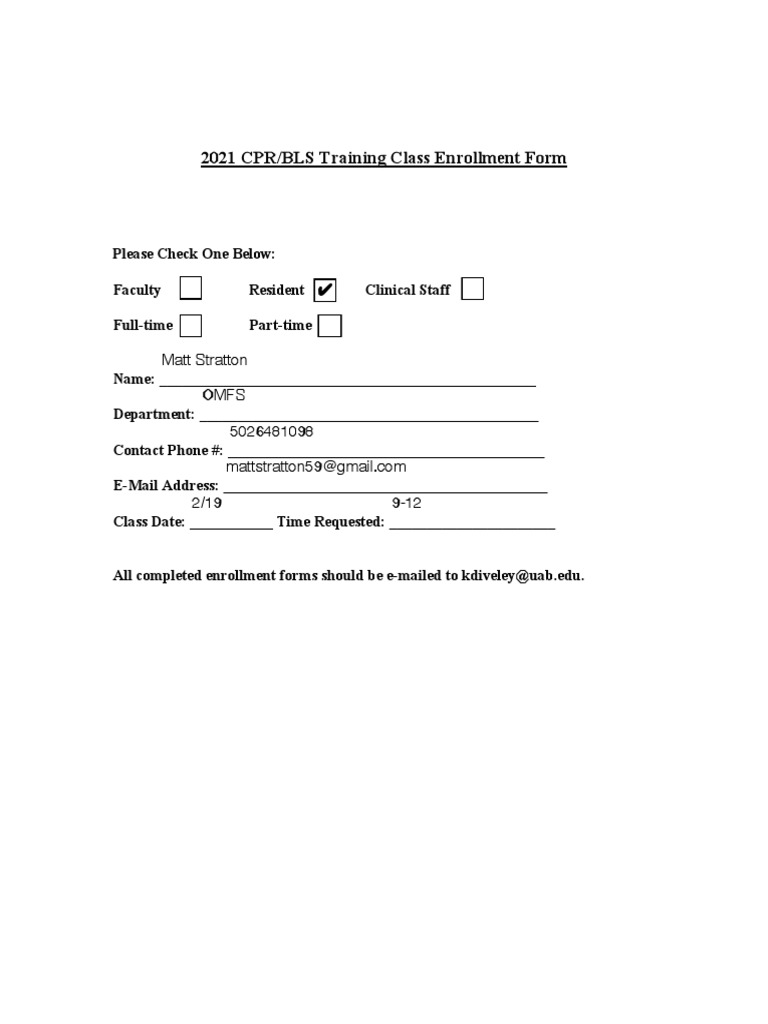 2021 CPR Enrollment Form | PDF | Career & Growth | Business