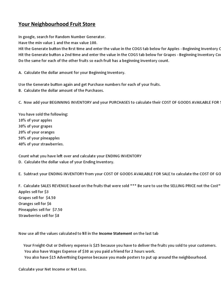Cost of Goods Sold Worksheet | PDF | Cost Of Goods Sold | Inventory