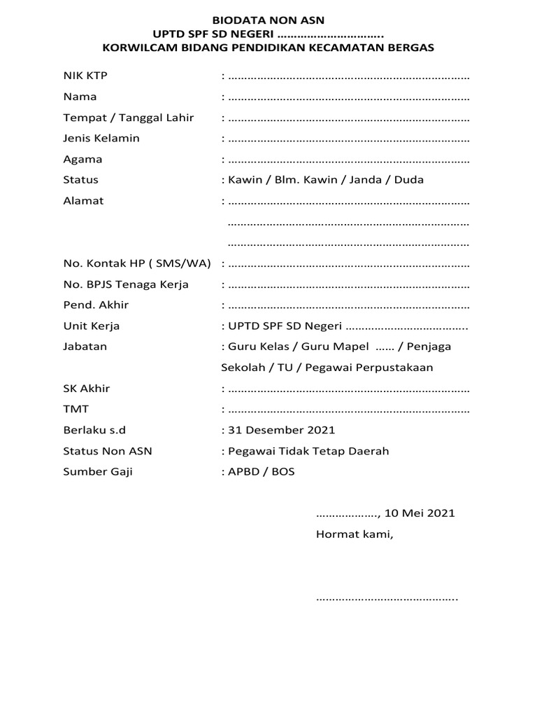 Biodata Non Asn | PDF