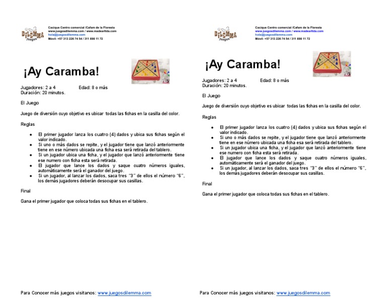 Reglas del juego Ay Caramba | PDF | Juegos competitivos | Deportes