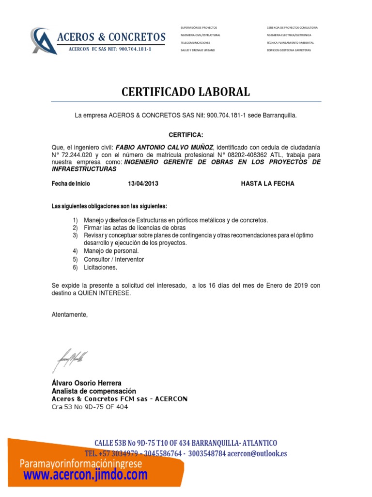 CERtifica LABORAl-ACEROCON | PDF
