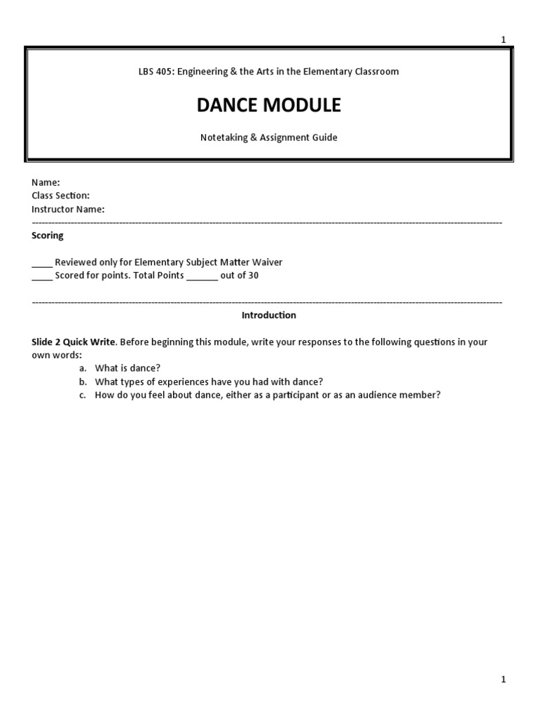 LBS 405 - Dance Notetaking and Assignment Guide | PDF | Teachers ...