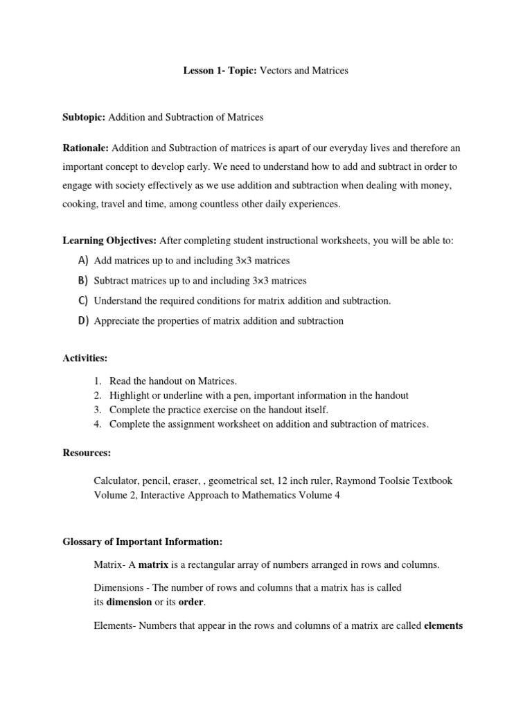 Fourth Form Mathematics Module 6 | PDF | Matrix (Mathematics ...