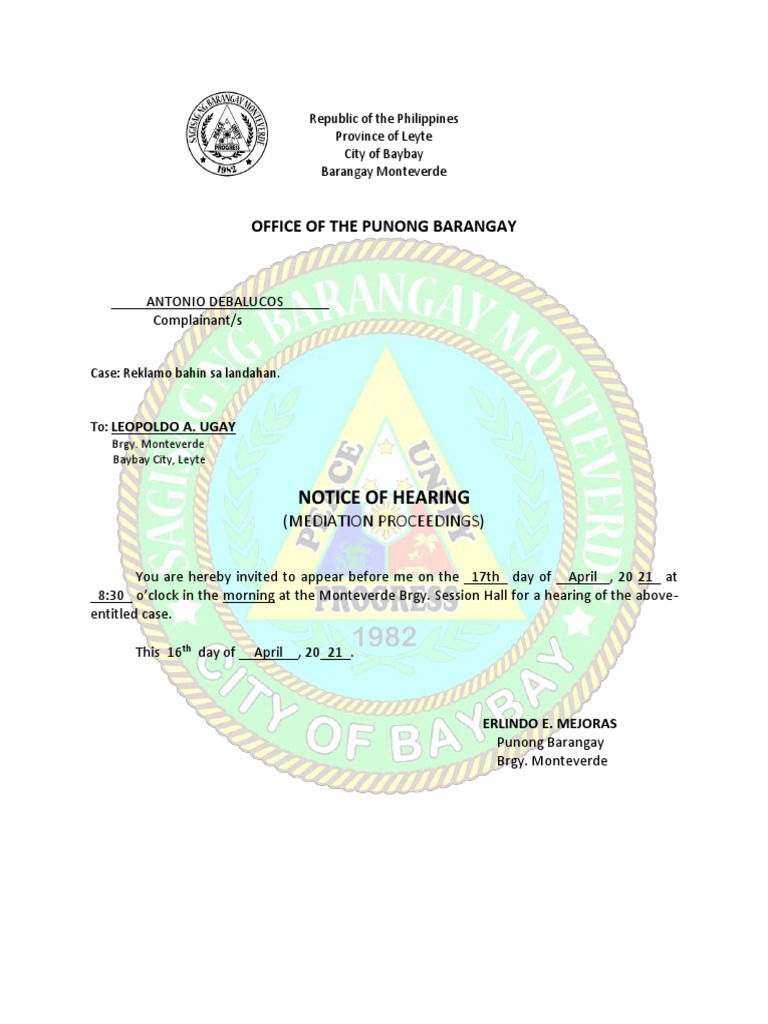 KP Form No. 12.NOTICE OF HEARING Invitation 2 | PDF