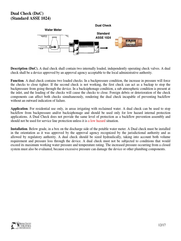 ASSE 1024 Dual Check Valve Overview | PDF