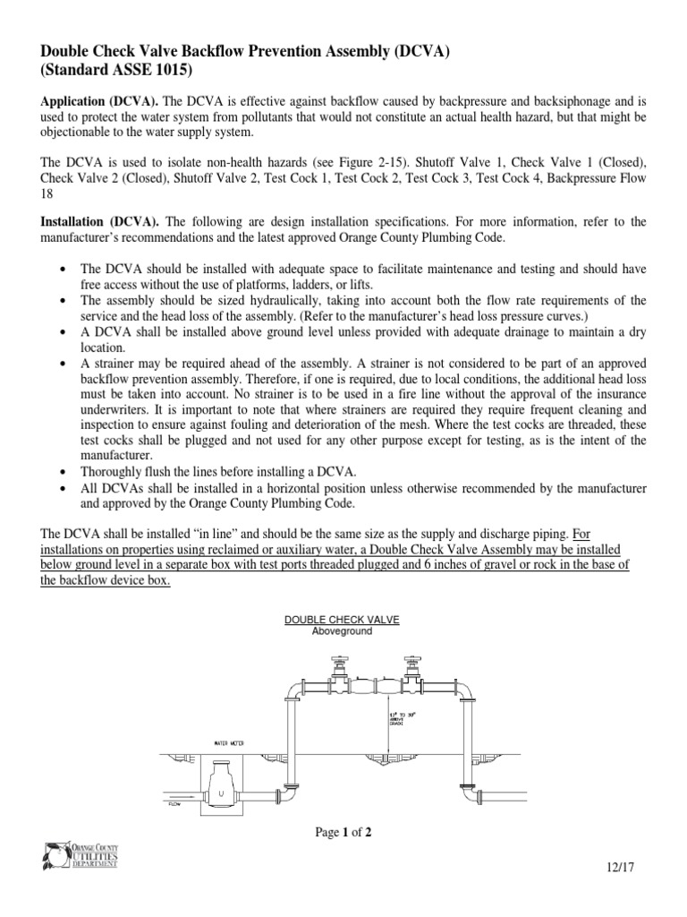 Double Check Valve Backflow Prevention Assembly (DCVA) (Standard ASSE ...