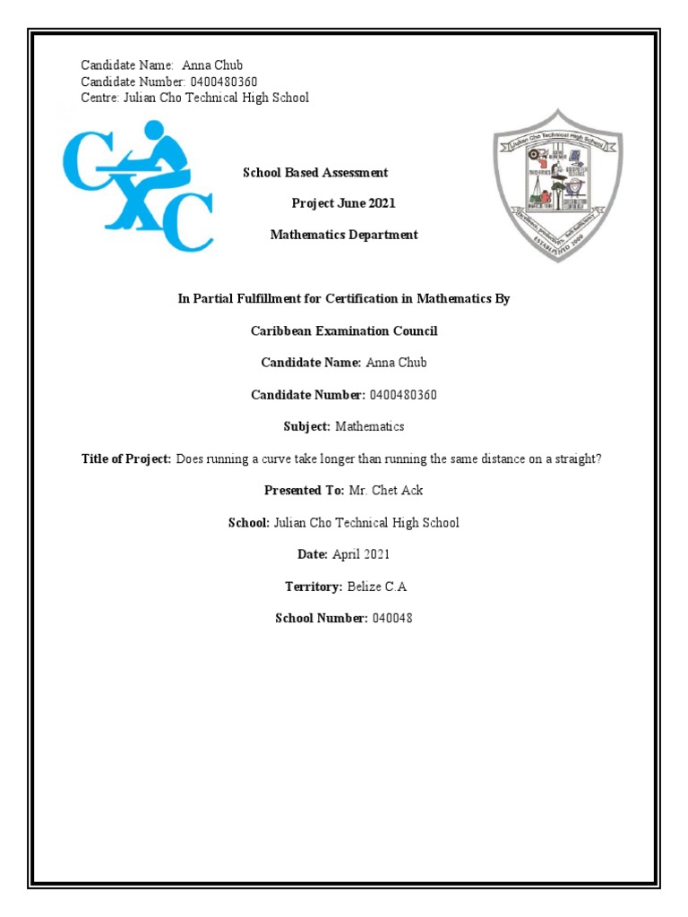 Math SBA | PDF | Experiment | Time