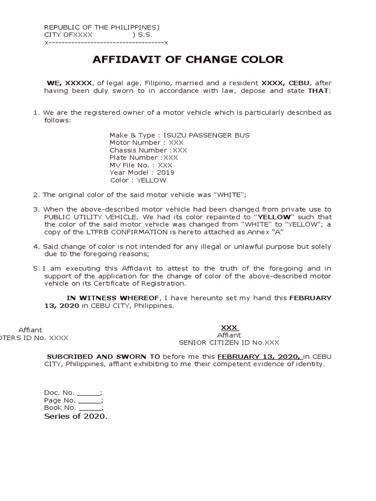 Affidavit of Change Color Template | PDF
