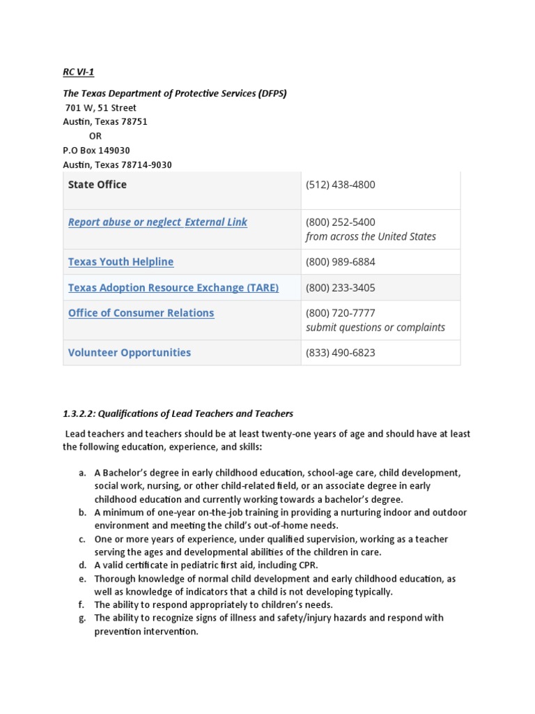RC Vi-1 Qualifications | PDF | Child Development | Relationships