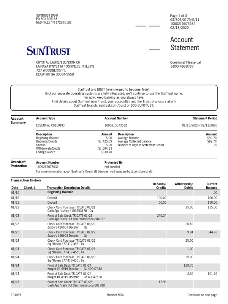 Bank Statement Lanaya | PDF | Debit Card | Overdraft