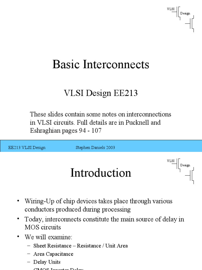 Basic Interconnects: VLSI Design EE213 | PDF | Cmos | Mosfet
